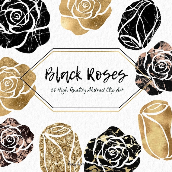 Black Roses and Rose Gold Clip Art Set Gold and Black Flower - Etsy
