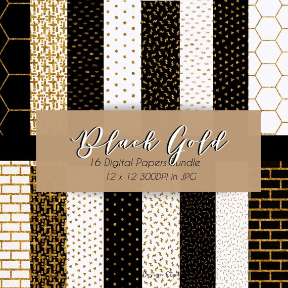 Black and Gold Digital Papers Pack Social Media Craft | Etsy
