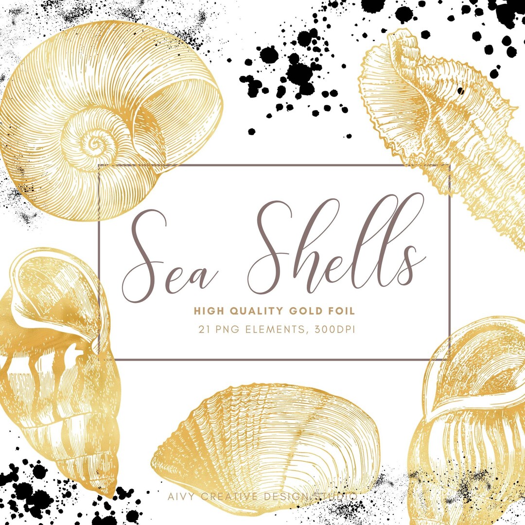 Gold Sea Shells Abstract Clip Art Set | Social Media | Craft ...