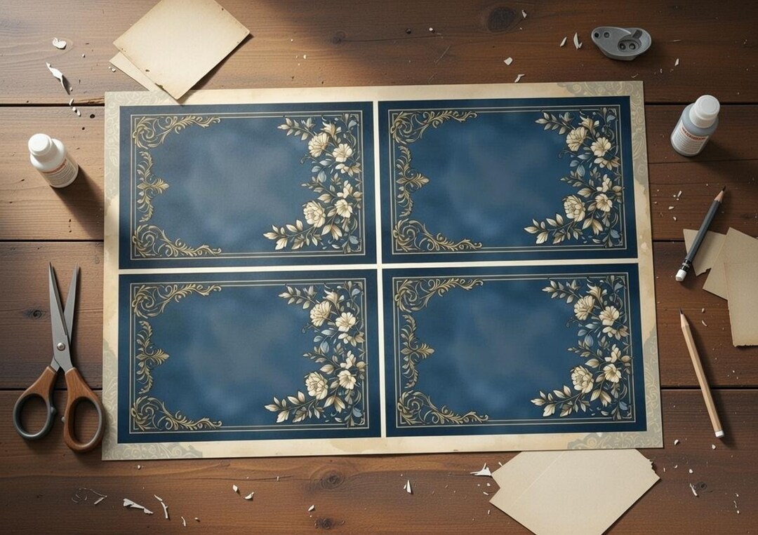 Baroque Navy Envelope Template | Pink Peonies, Gold Filigree (digital ...