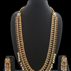 Indian Jewelry Long Necklace Set Bollywood Long Set Earring Ethnic Gold ...