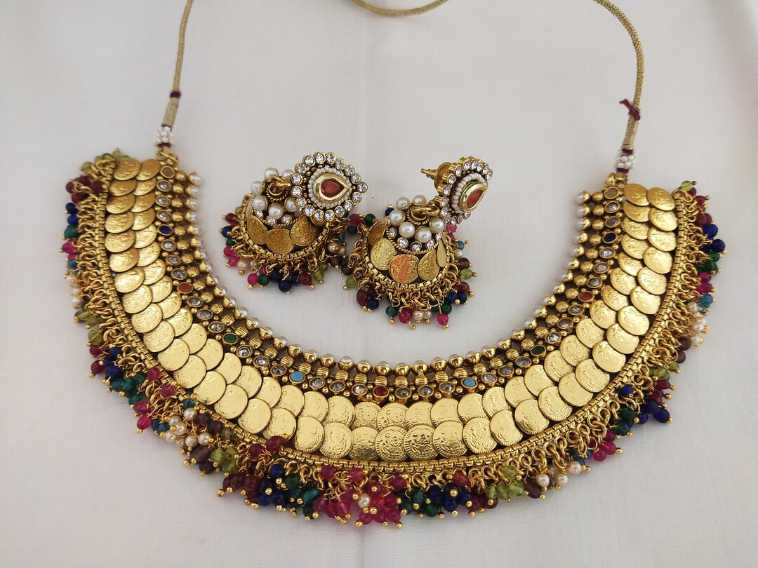 South Indian Temple Choker Necklace Set Jhumar Ethnic Gold Plated ...