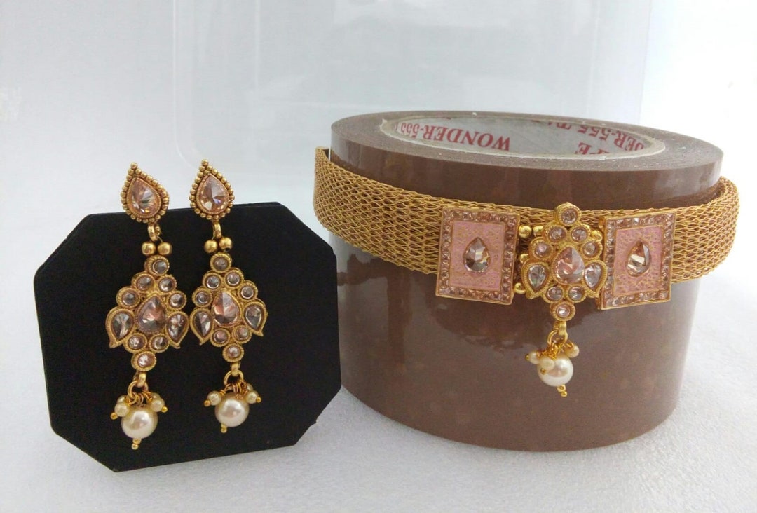 Indian Jewelry Chick Necklace Set Bollywood Necklace Earring Set Ethnic ...