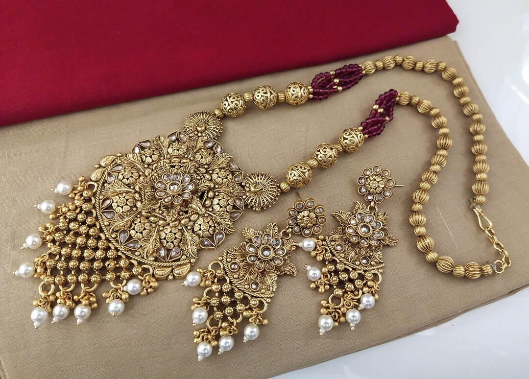Indian Jewelry Long Mala Pendant Set Bollywood Long Necklace Set ...