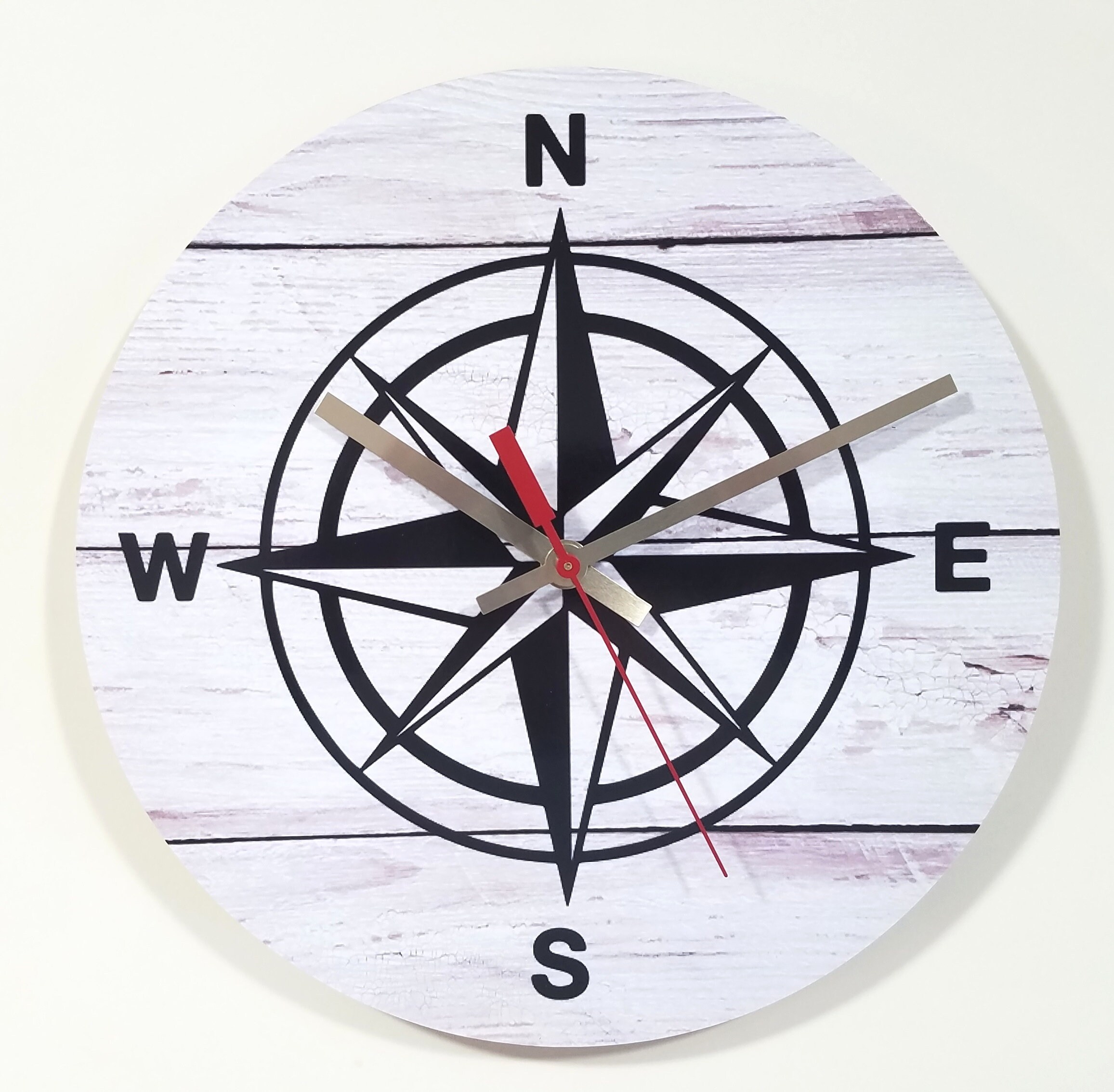 Nautical Compass 10 Wall Clock With Weathered Beach Wood Background - Etsy