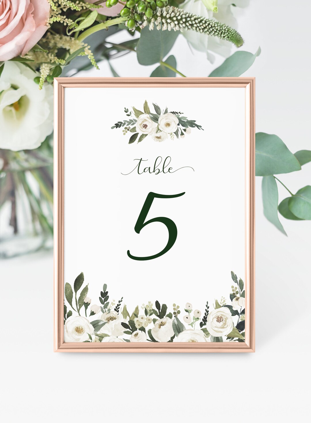 White Rose Table Number Templates Wedding Invitation - Etsy