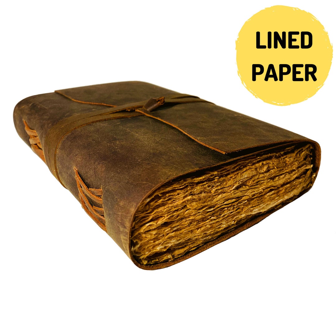 LEATHER JOURNAL - Handmade LINED Vintage Deckle Edge Rustic Paper ...