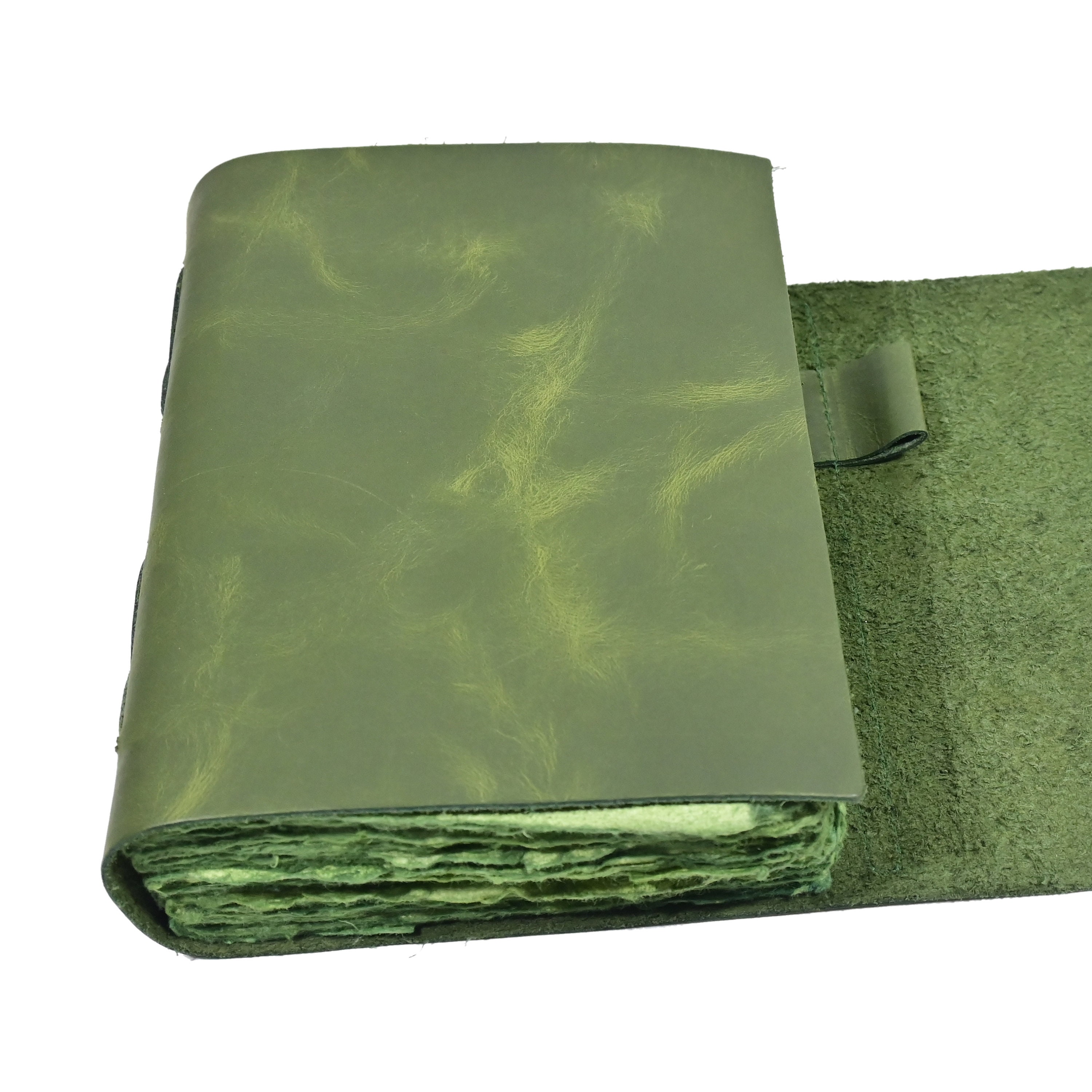 GREEN LEATHER JOURNAL Handmade Vintage Green Deckle Edge - Etsy