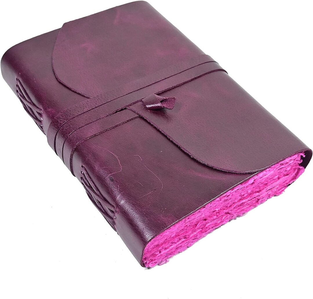 PURPLE LEATHER JOURNAL Handmade Vintage Pink Deckle Edge Unlined Paper ...