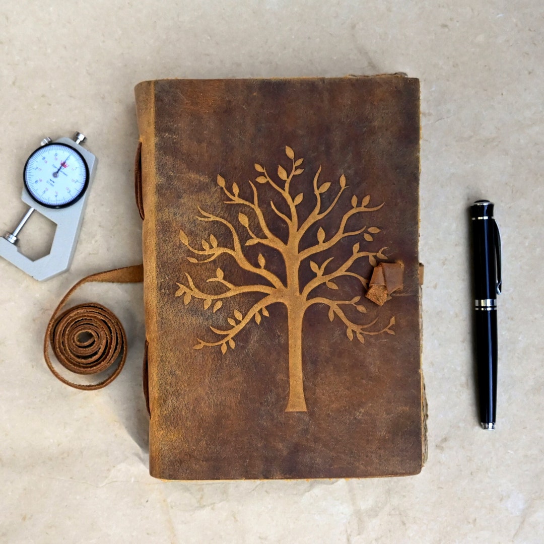 Leather Journal - Vintage Tree Notebook - Leather Bound Handmade Paper ...