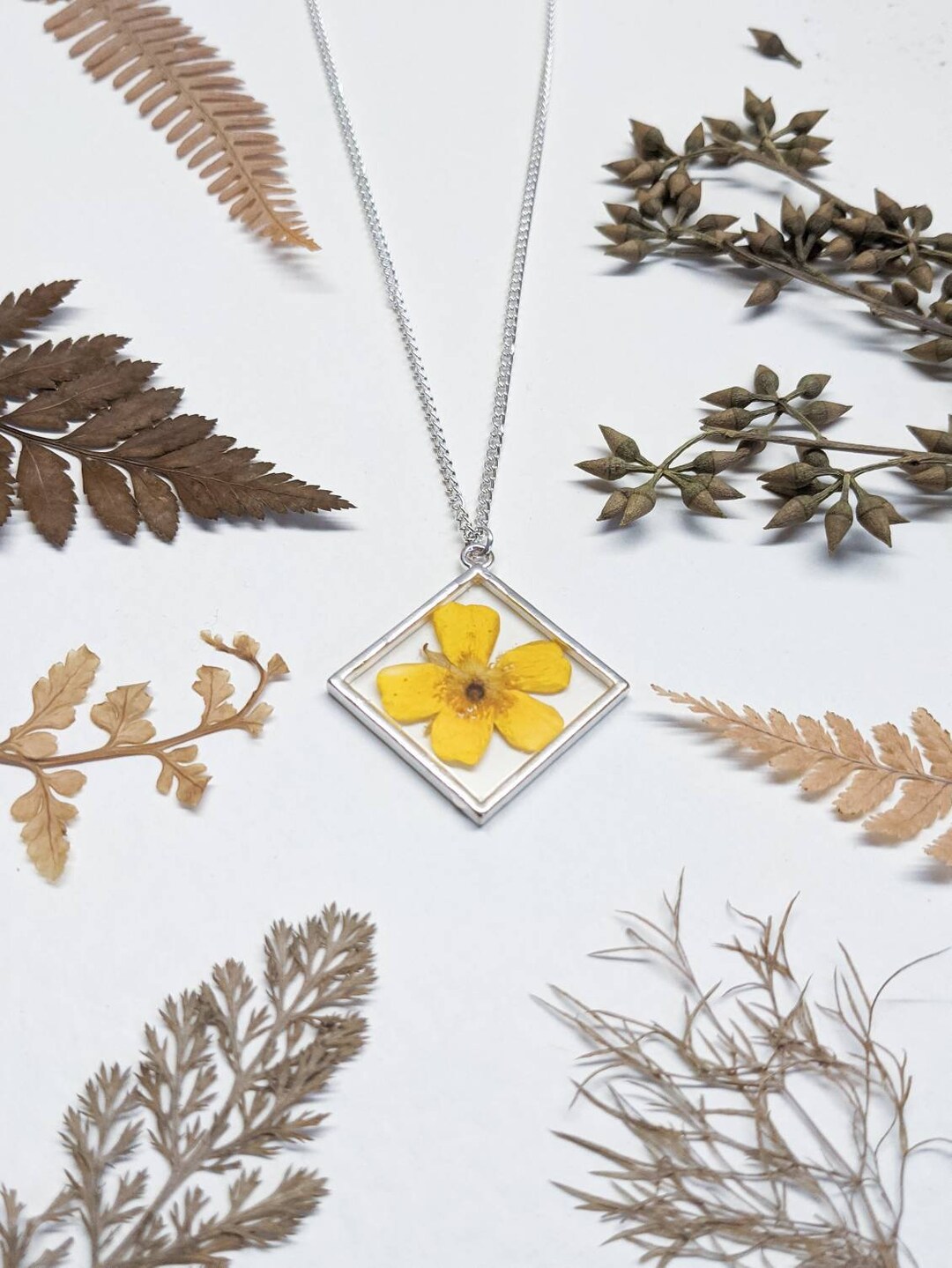 Pressed Flower Buttercup Pendant Necklace. Real Yellow Buttercup in ...