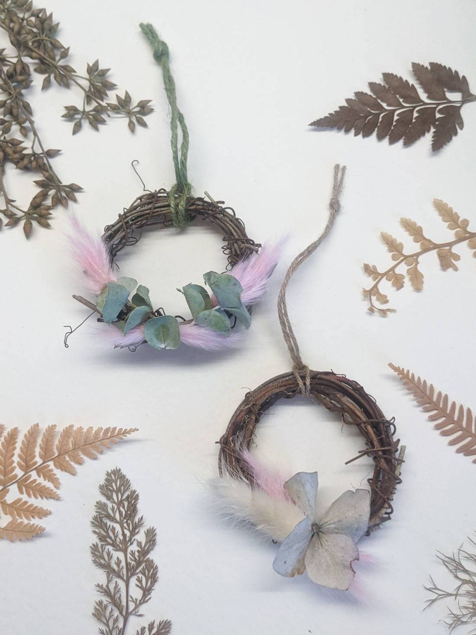 Floral Mini Wreath. Real Flowers, Pink & Green. Handmade. Hanging ...