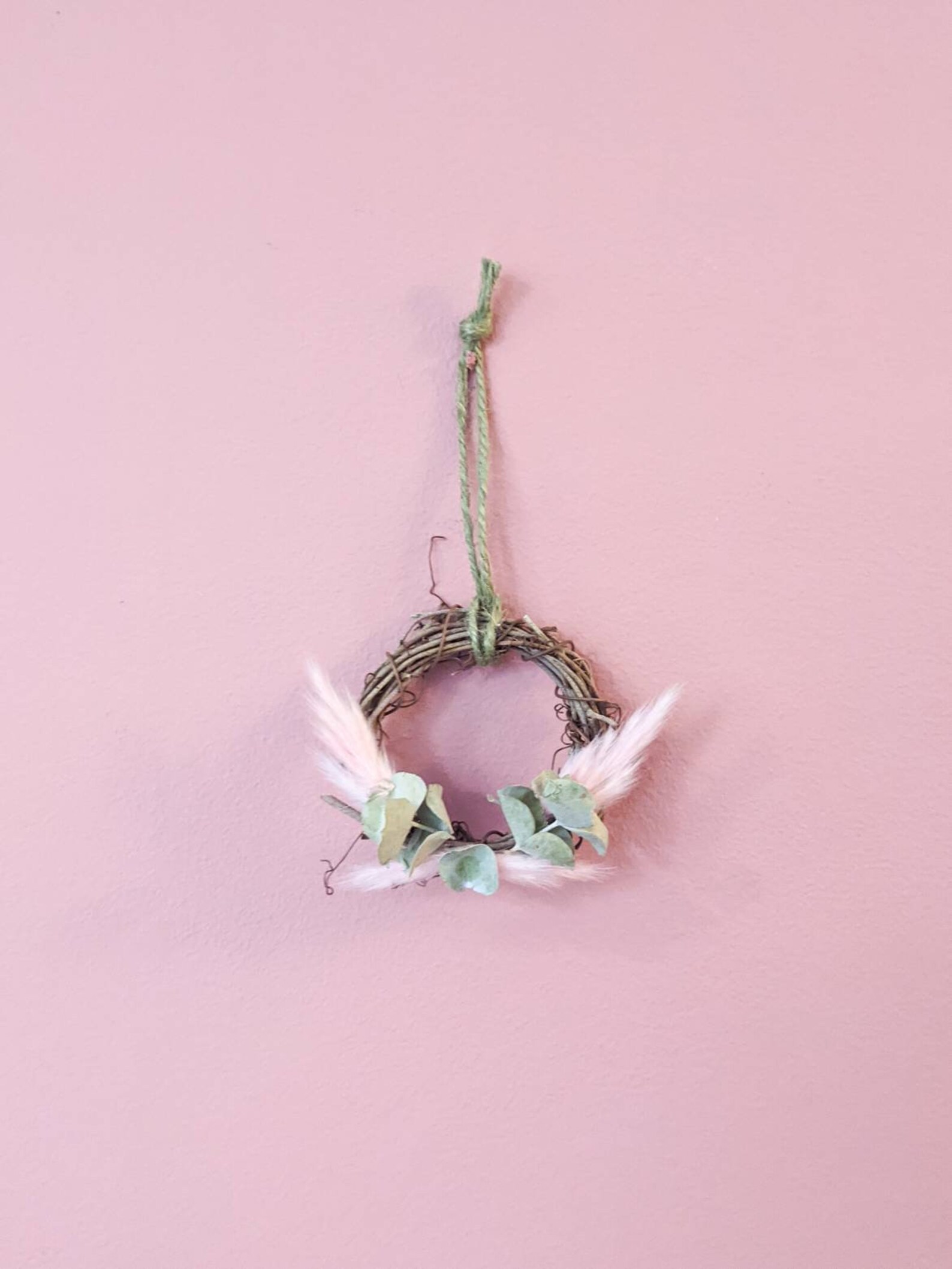 Floral Mini Wreath. Real Flowers, Pink & Green. Handmade. Hanging ...