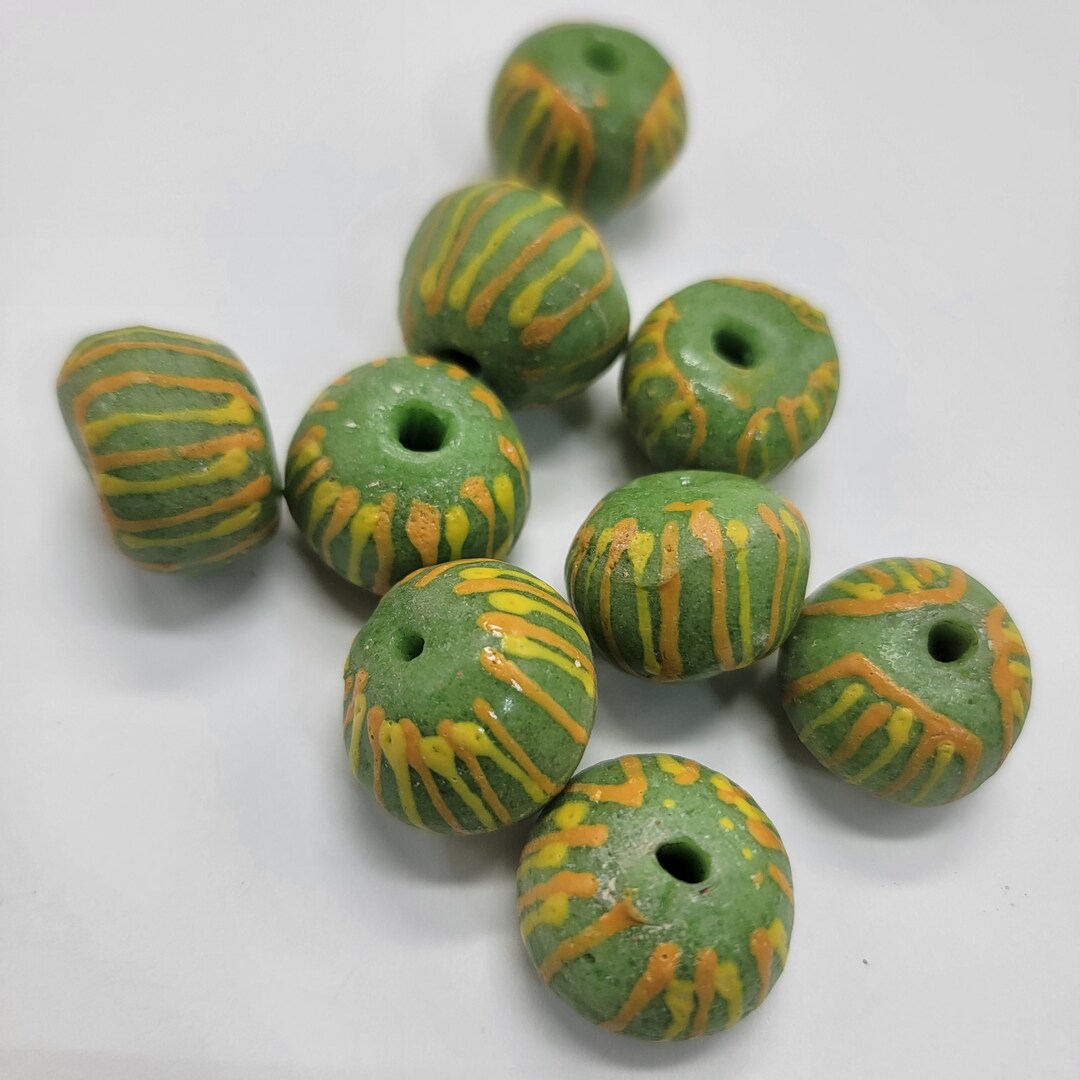 Green Hand-printed African Ball, Jewelry Making Beads - Etsy