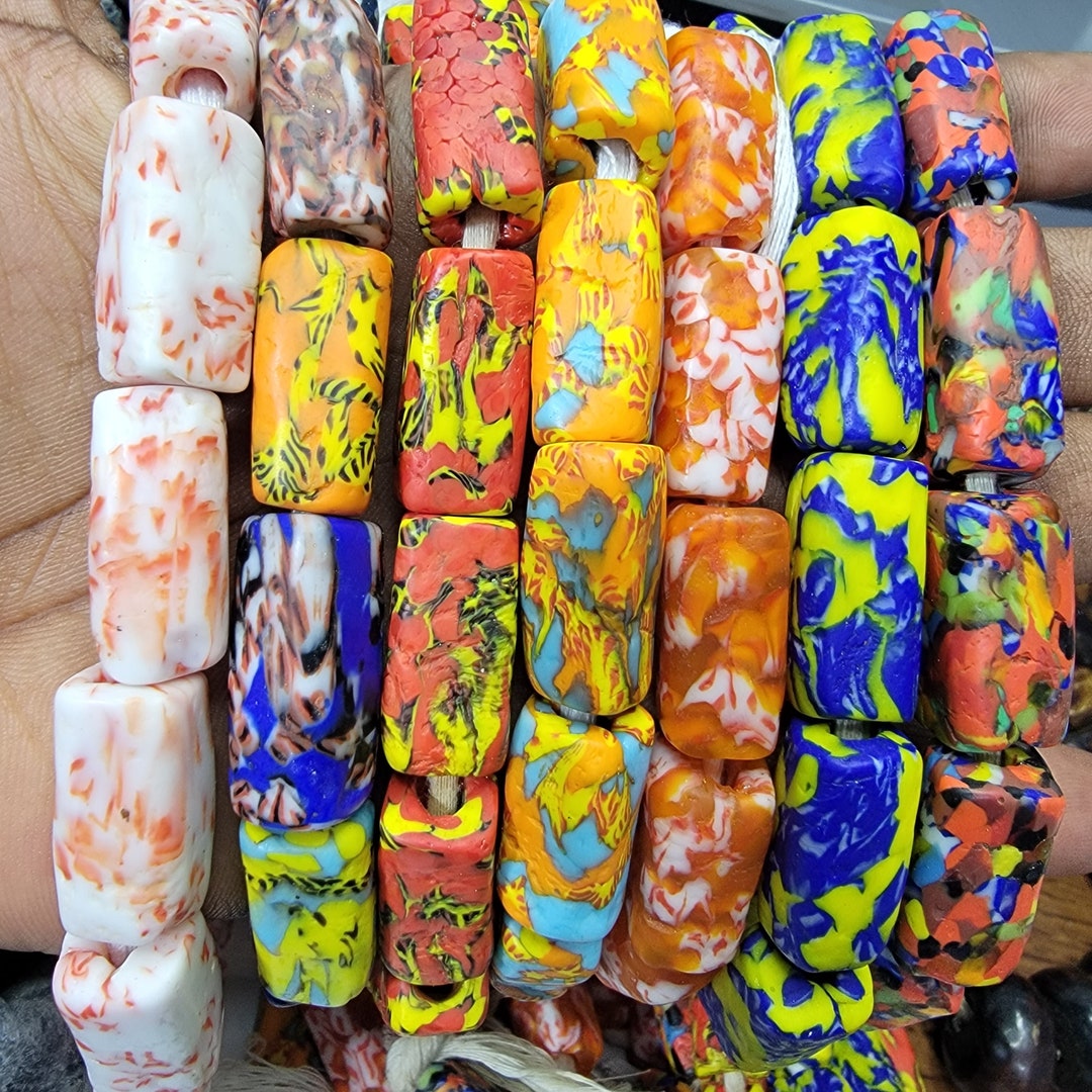 Marble Tube Krobo Glass Beads, African Jewelry - Etsy
