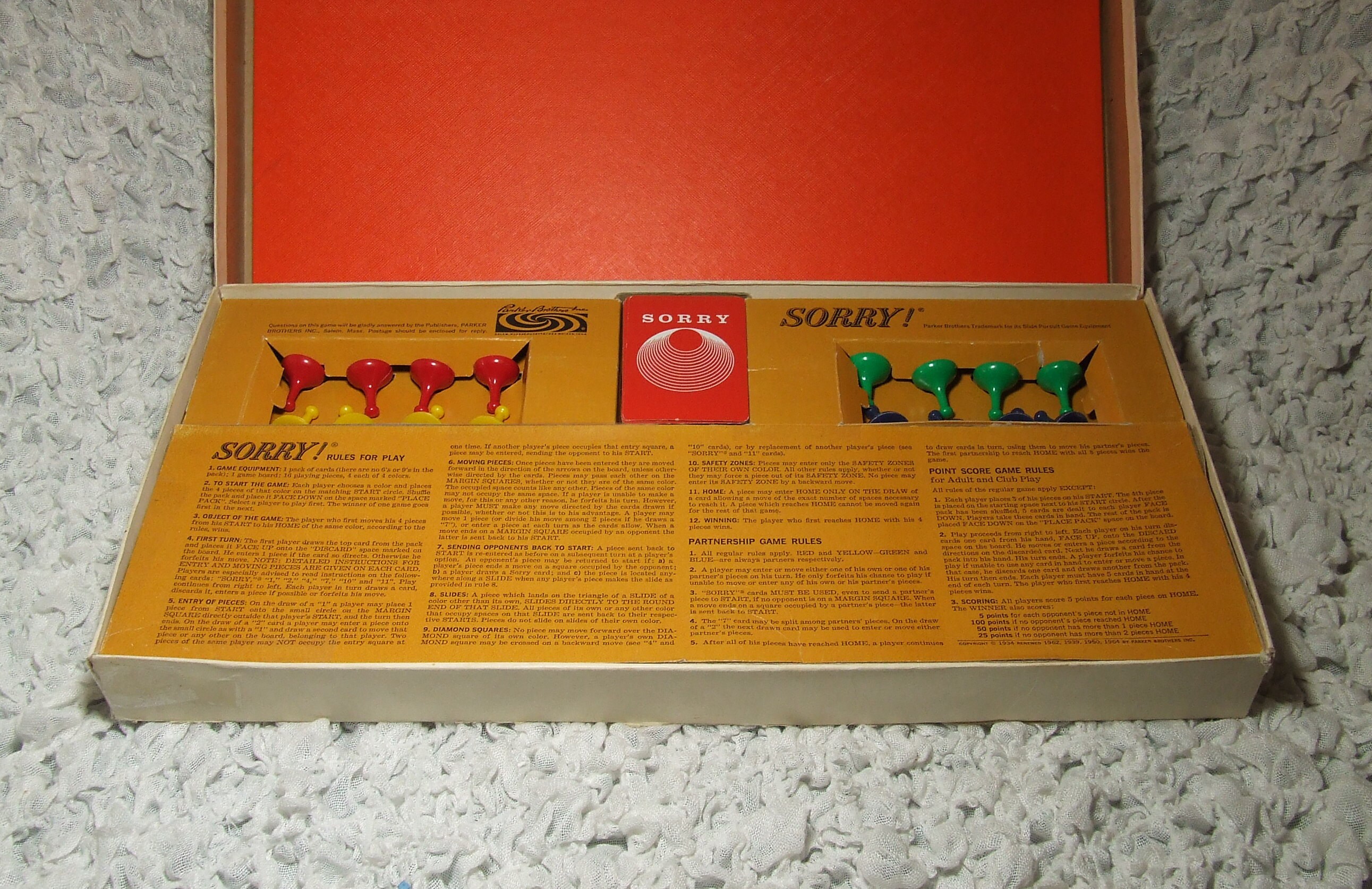 Vintage 1964 Sorry Board Game Classic by Parker Brothers 100% - Etsy