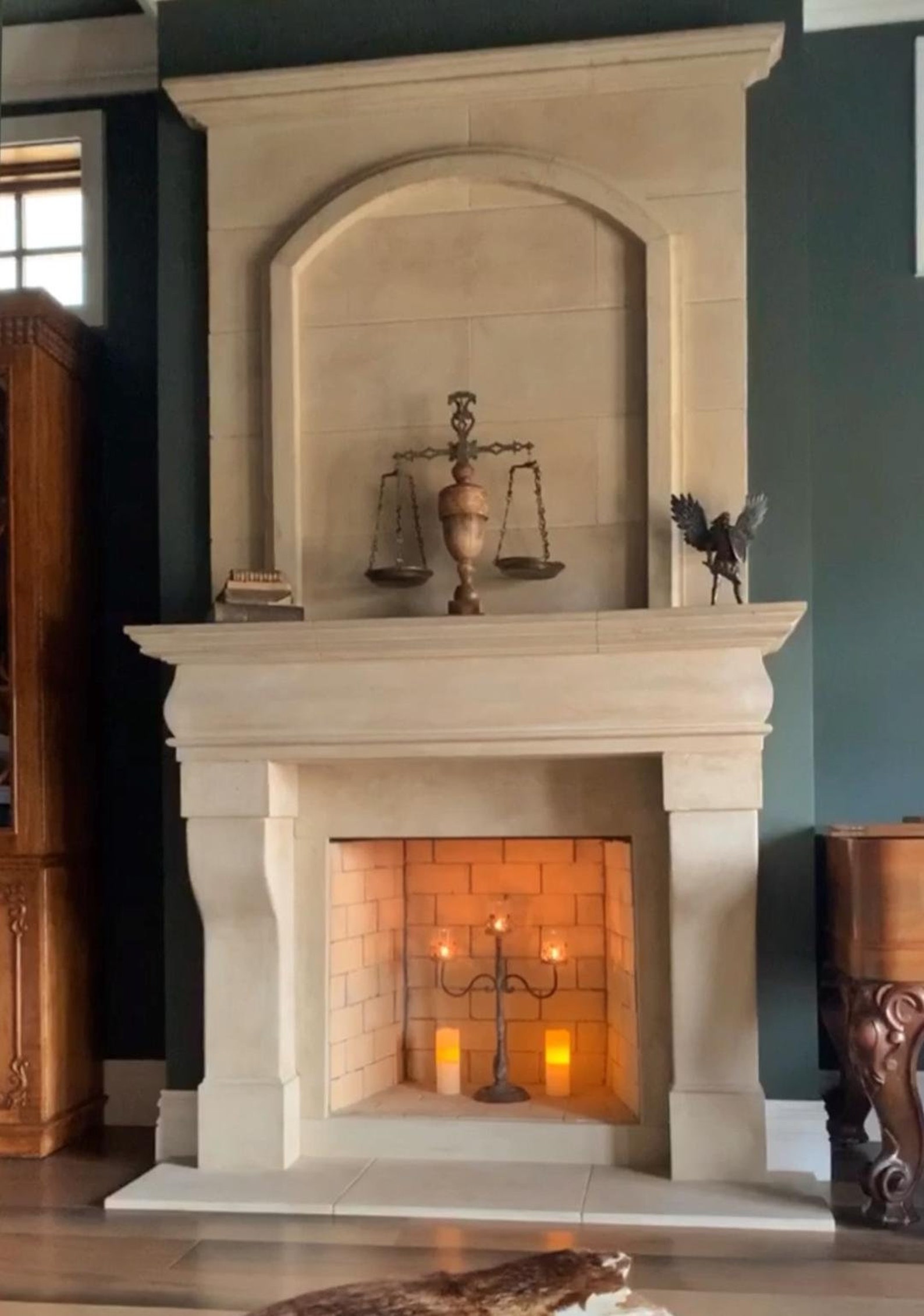 LARGE Fireplace Mantel Surround With Overmantle – Cast Stone Old World ...