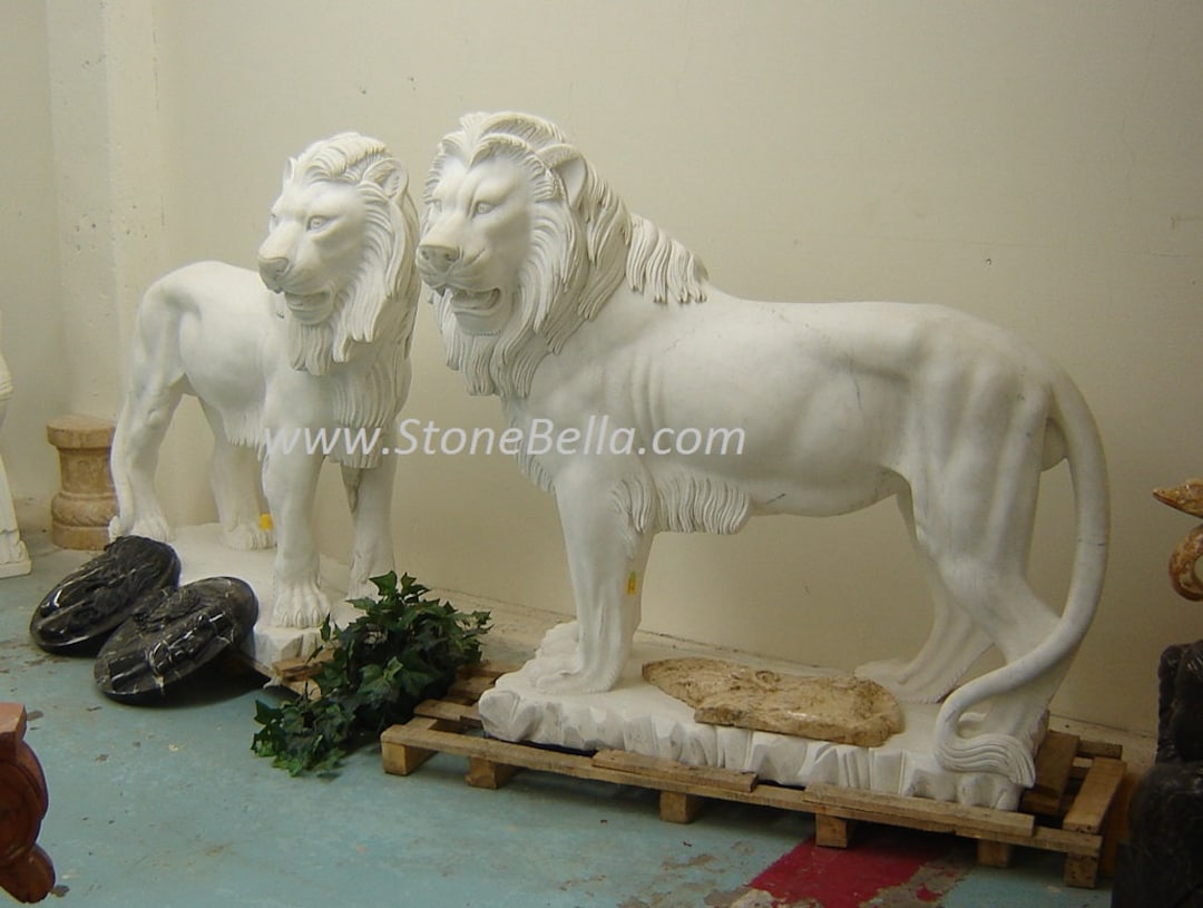 Marble Lions Hand Carved White Marble – Life Size and Very Large – Set ...