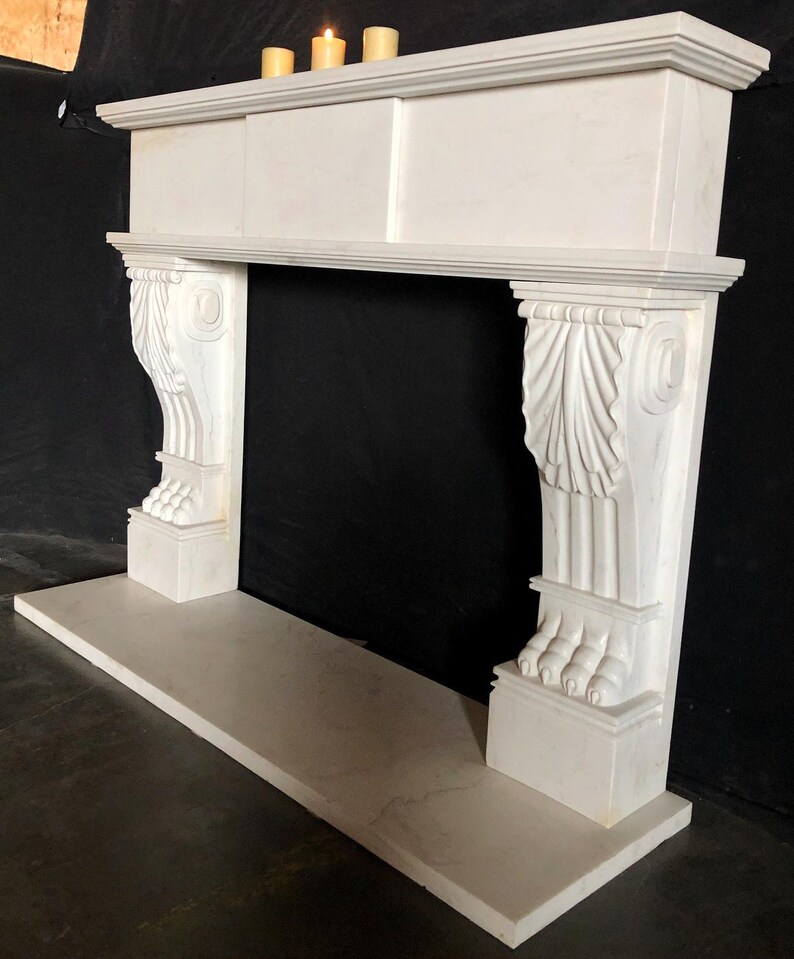White Marble Mantel – Hand Carved Stone Mantle – CLAW FOOT DESIGN - Etsy