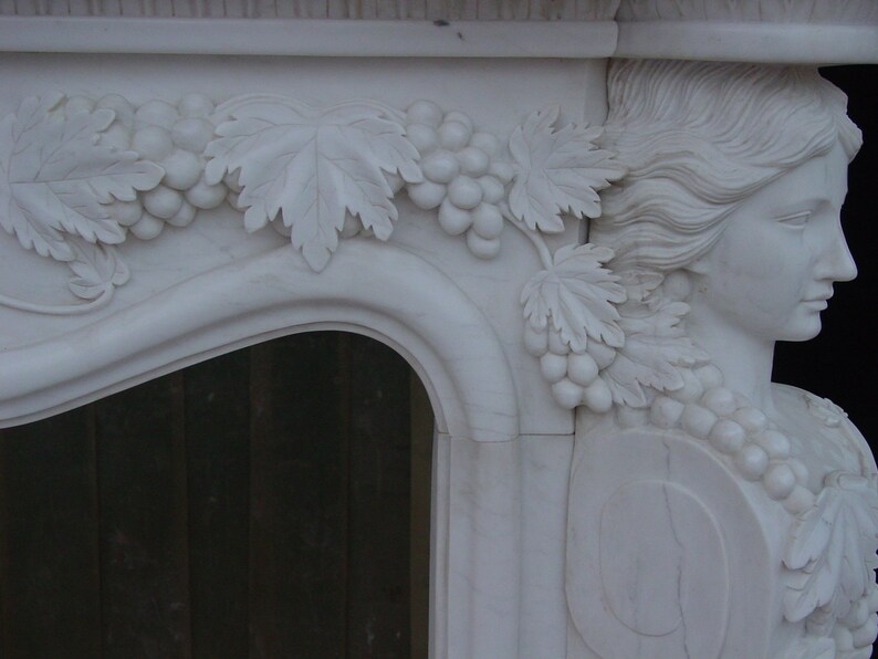 Fireplace Mantel Surround – White Marble Woman Mantle Figure - Grapes ...