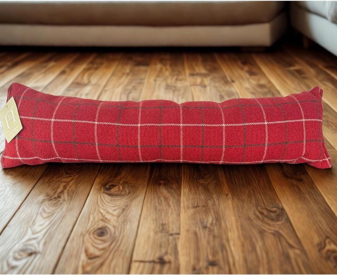 Handmade Red Check Wool Door Draught Excluder – Cozy Cottage Home Decor ...