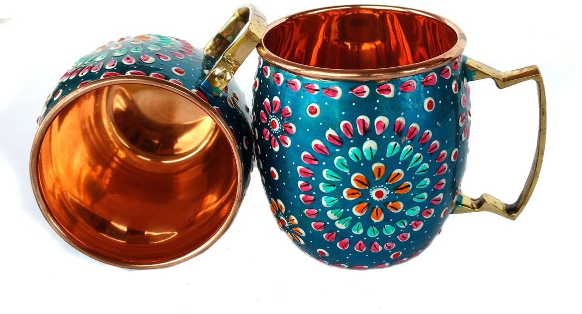 Handmade Copper Mug Turquoise Hand-painted 16 Oz Beer, Cocktail, Juice ...