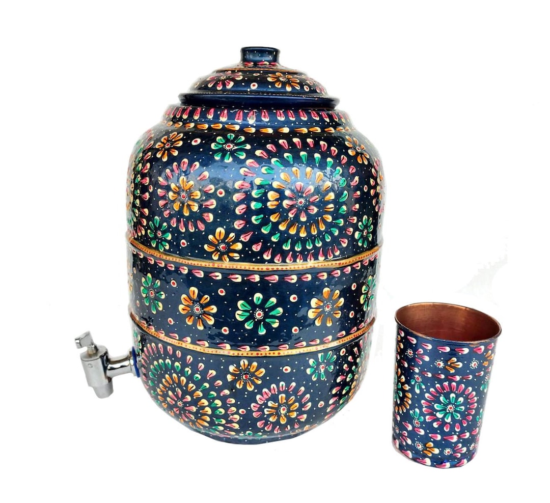 Pure Copper Hammered Water Storage Pot 6.5 Liter Capacity Outer Side ...