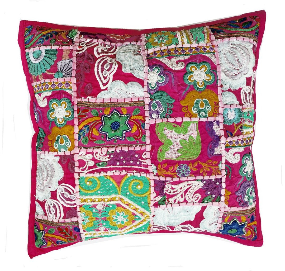 Cotton Cushion Cover Hand Made Patchwork Indian Ethnic Pillow - Etsy España