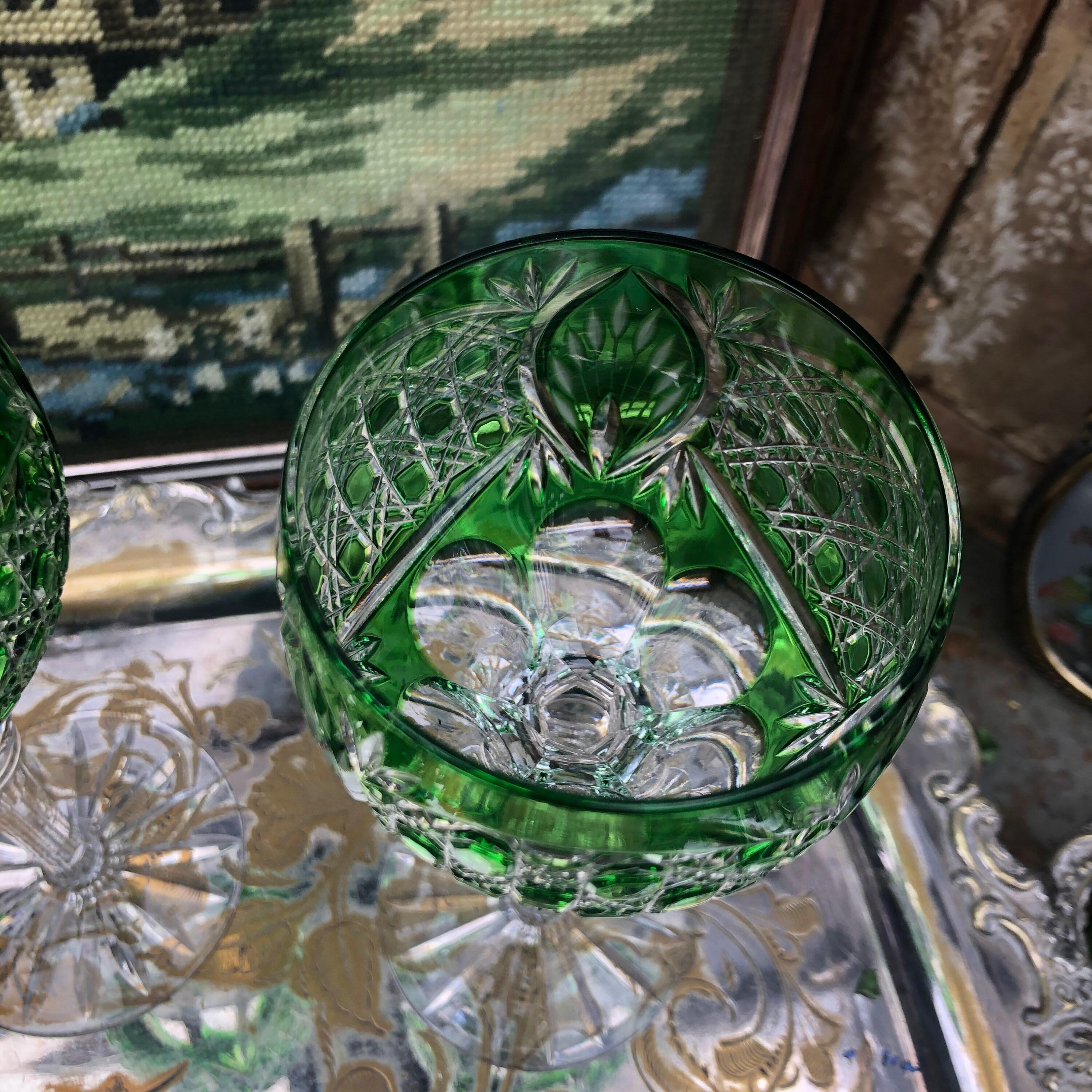 Vintage Ajka Pair Cut Crystal Hock Wine Glasses Shaped Stem Set of 2 ...