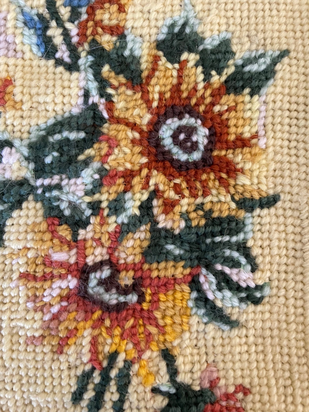 Vintage Wool Yellow Chrysanthemum Hand Stitched Tapestry Sampler - Etsy UK