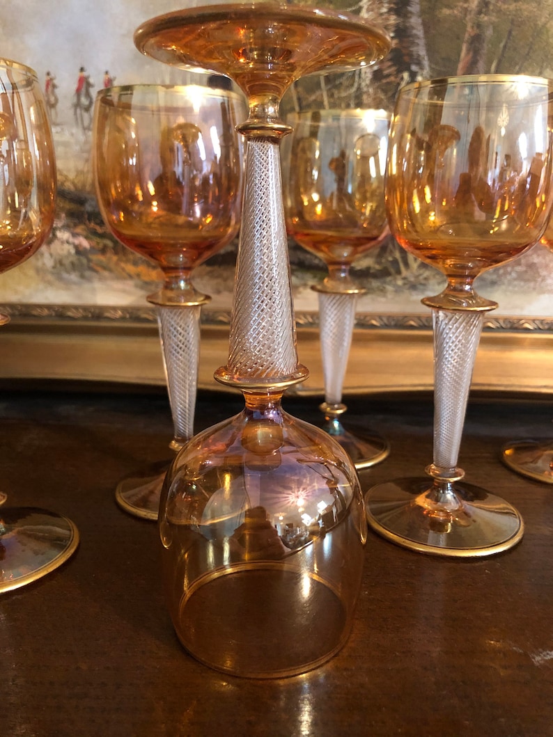Josephine Hutte Amber Lustre Antique Wine Glass X 6 Air Stem - Etsy