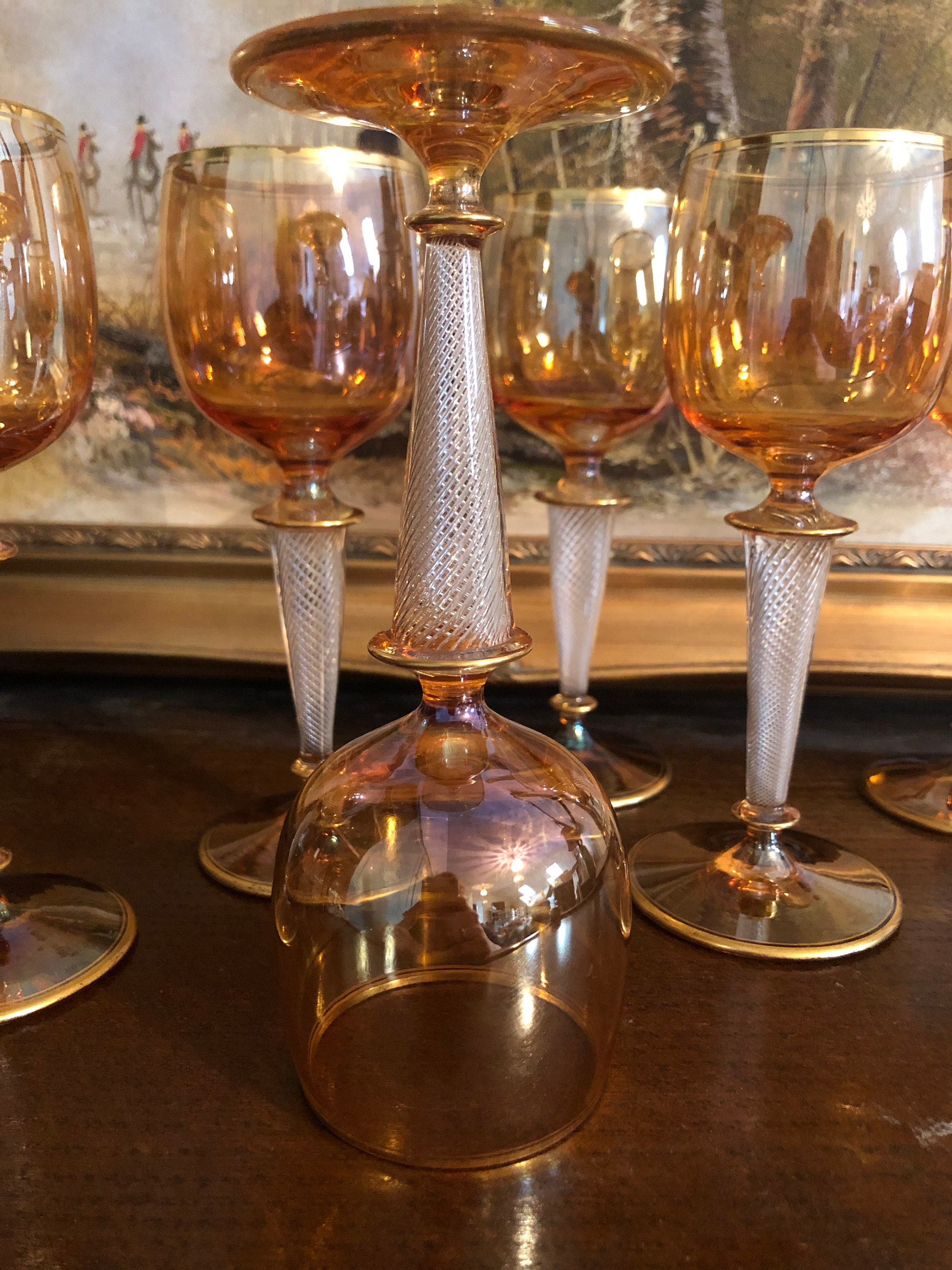 Josephine Hutte Amber Lustre Antique Wine Glass X 6 Air Stem - Etsy