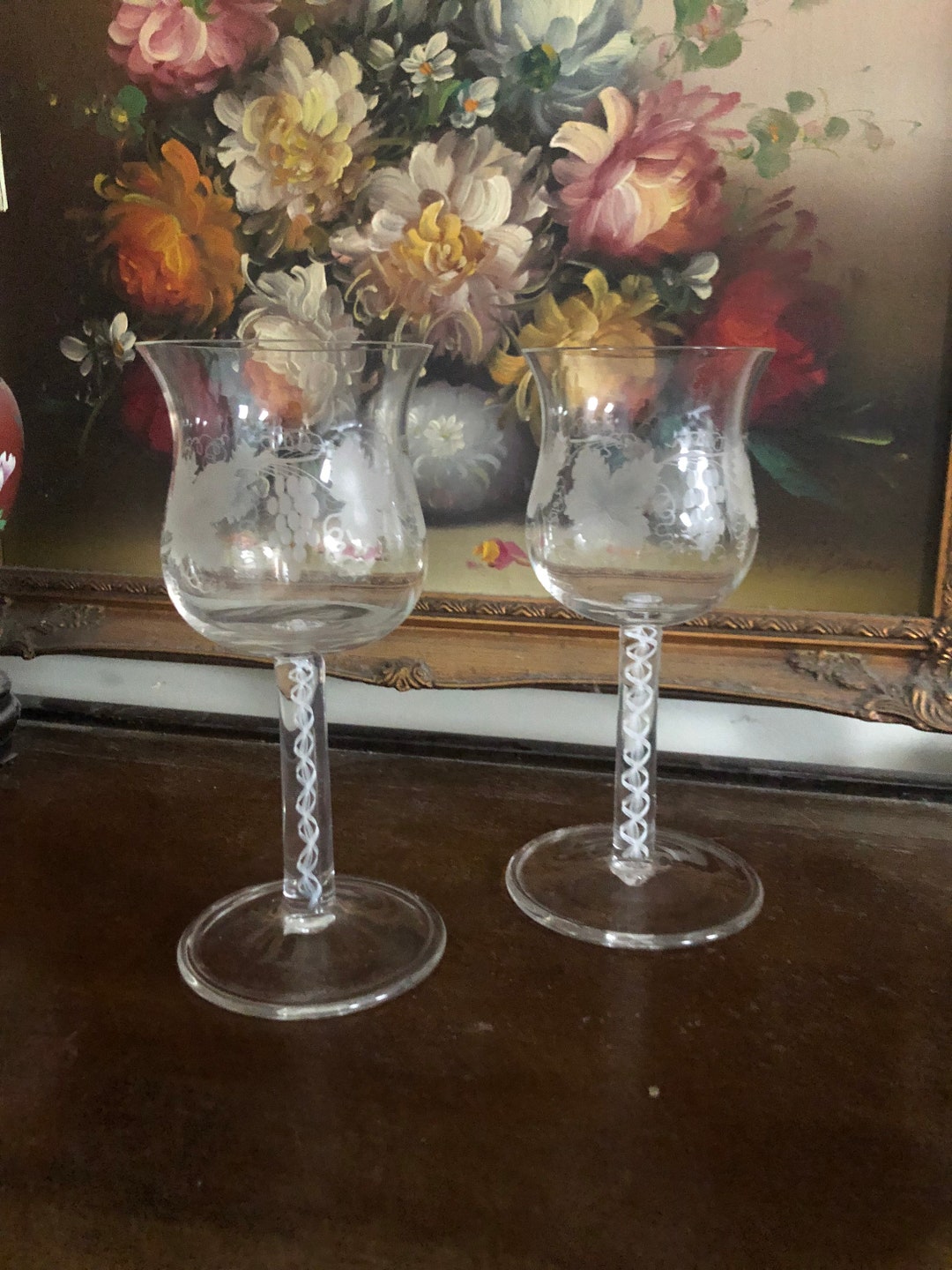 British Twister Glasses Pair Lattice Ribbon Stem Grapevine Bowl - Etsy UK