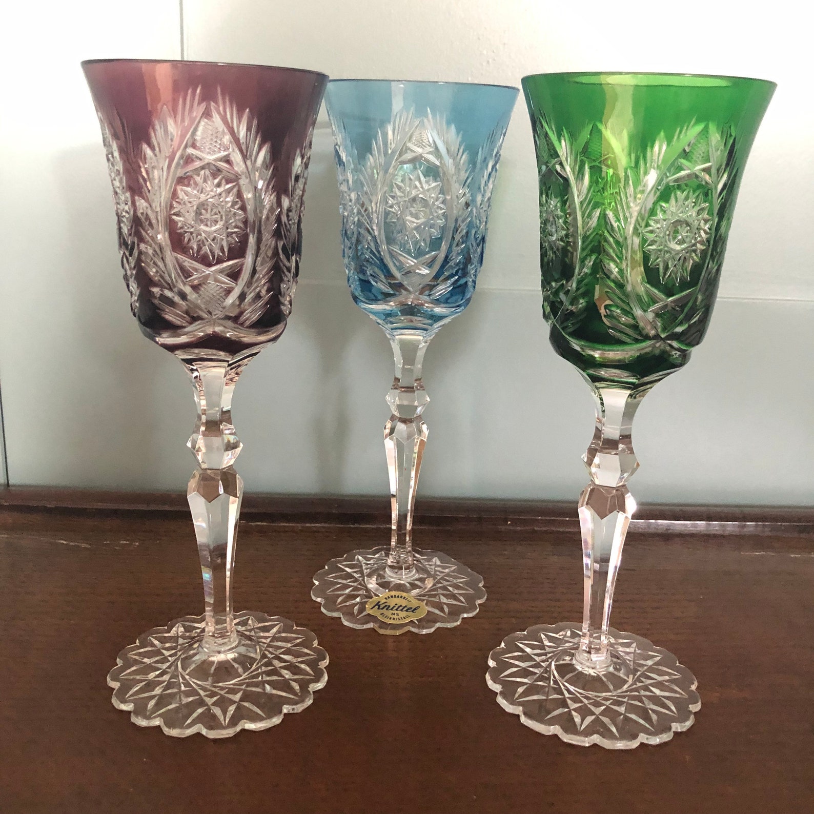 Knittel Crystal Wine Goblet Glasses 8 1/2" Scalloped Cut Foot - Etsy