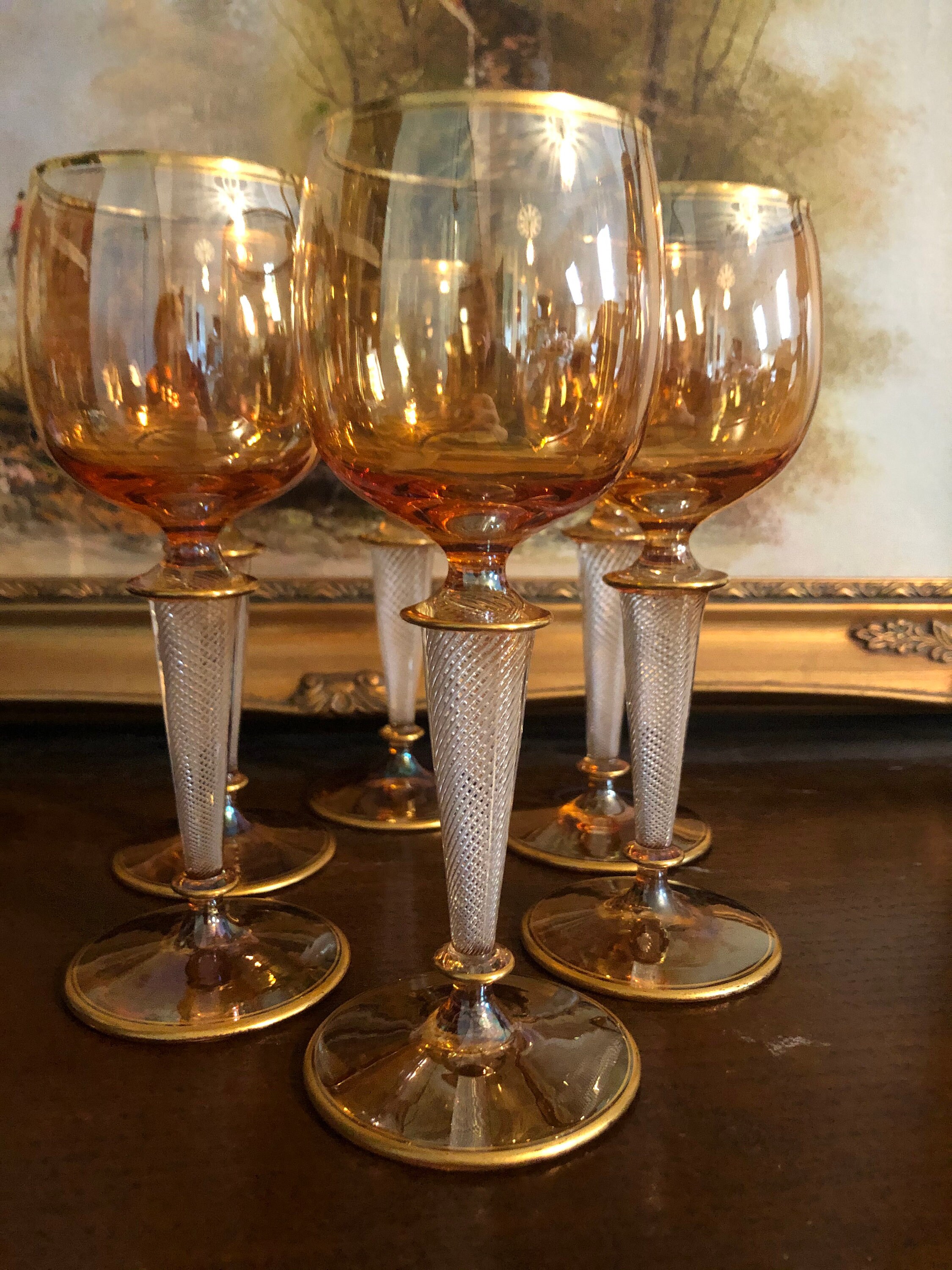 Josephine Hutte Amber Lustre Antique Wine Glass X 6 Air Stem - Etsy
