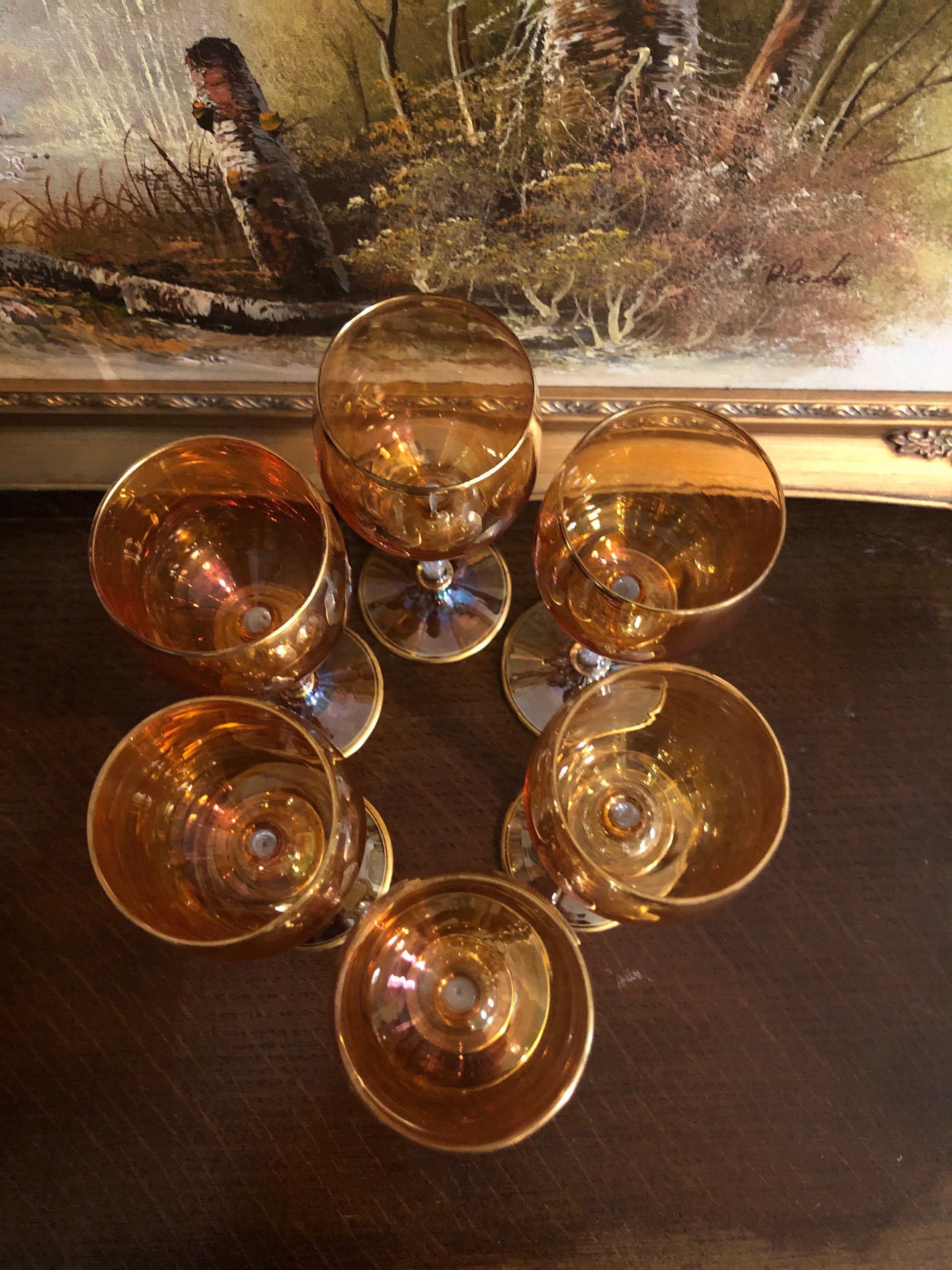 Josephine Hutte Amber Lustre Antique Wine Glass X 6 Air Stem - Etsy