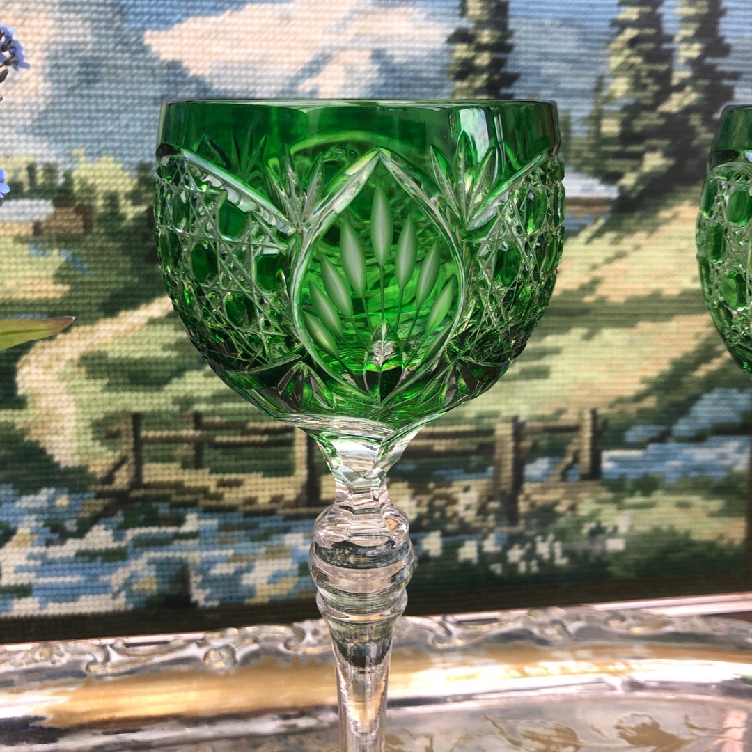 Vintage Ajka Green Cut to Clear Crystal Hock Wine Glasses Ornate - Etsy