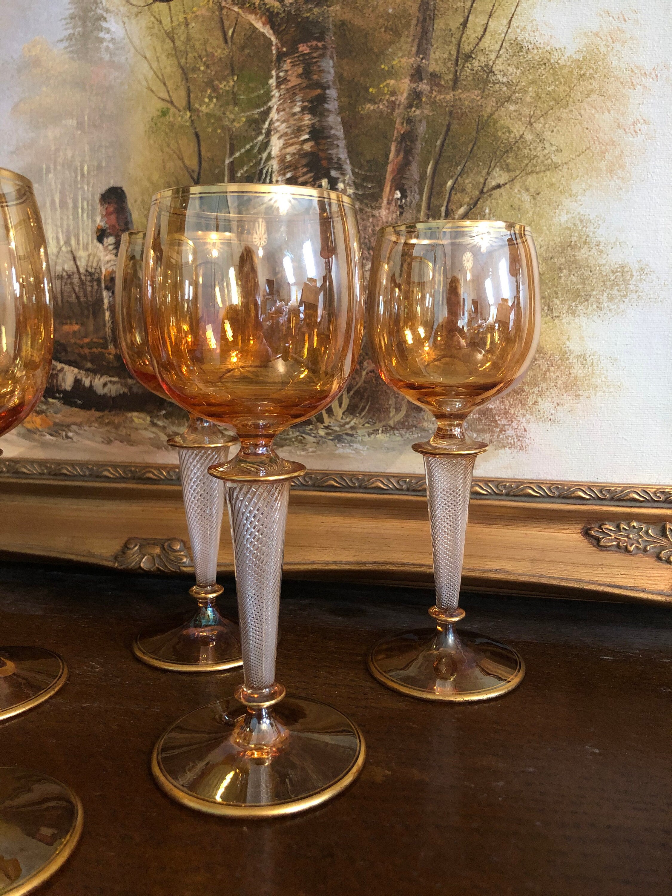 Josephine Hutte Amber Lustre Antique Wine Glass X 6 Air Stem - Etsy