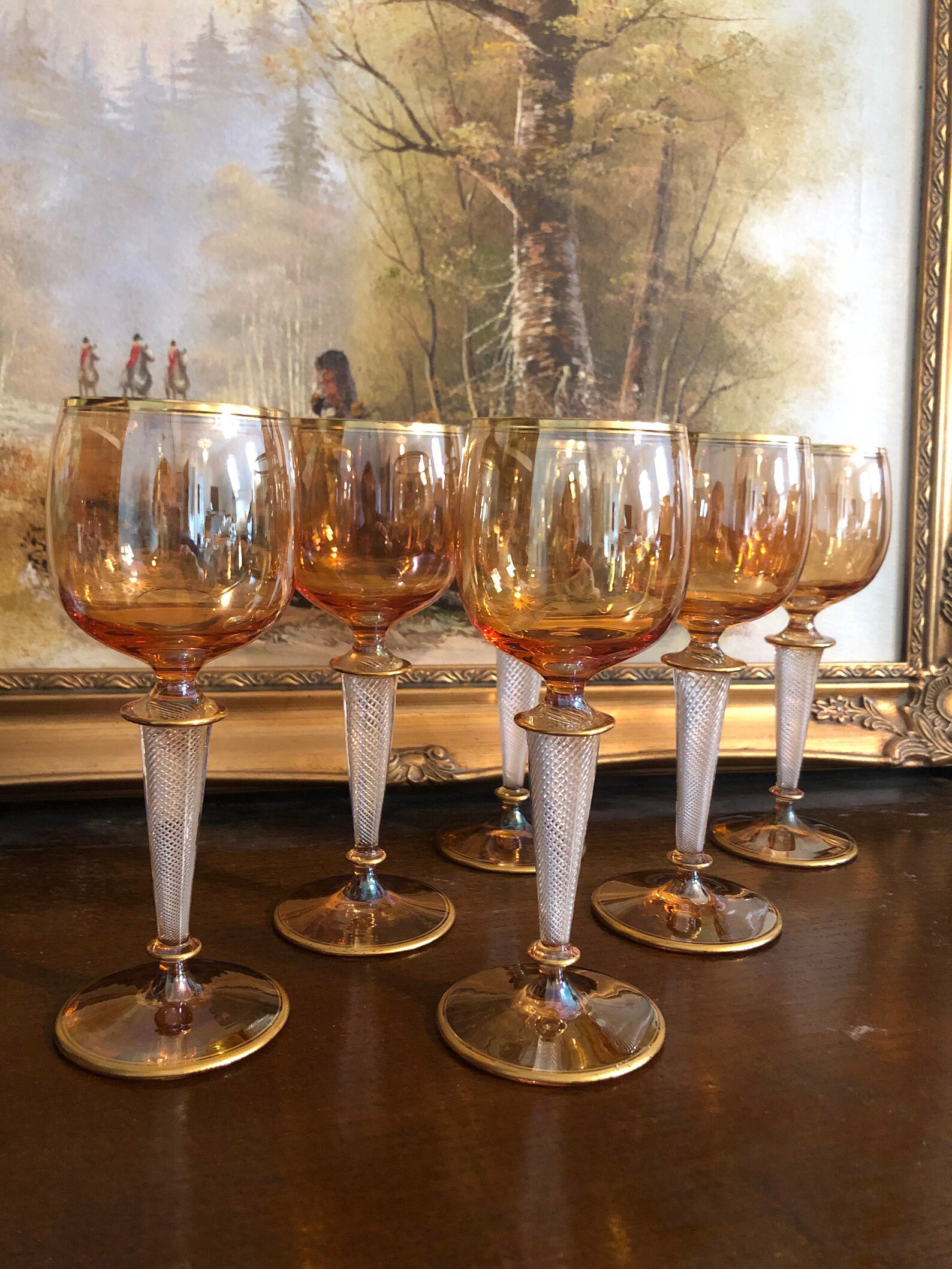 Josephine Hutte Amber Lustre Antique Wine Glass X 6 Air Stem - Etsy