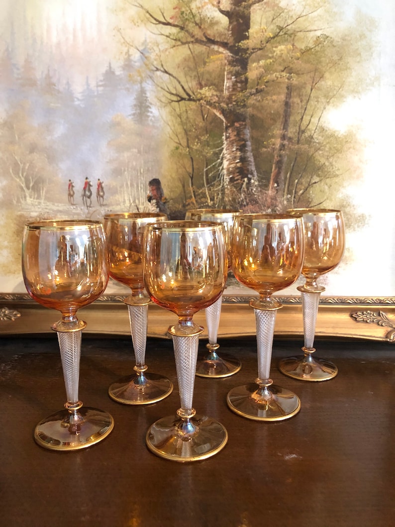Josephine Hutte Amber Lustre Antique Wine Glass X 6 Air Stem - Etsy