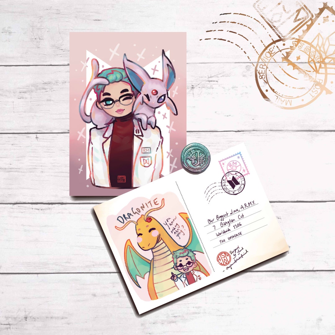 BTS X Eevee Evolution Pokemon A6 Postcard RM Namjoon Kim - Etsy