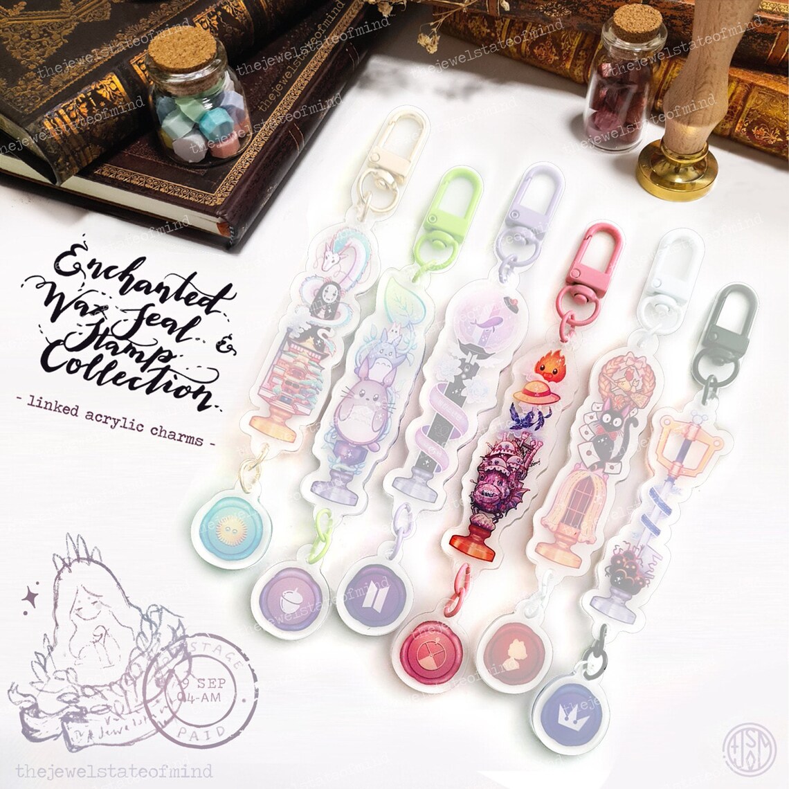 Enchanted Wax Seal & Stamp Linked Acrylic CHARMS Keychains Keyring ...