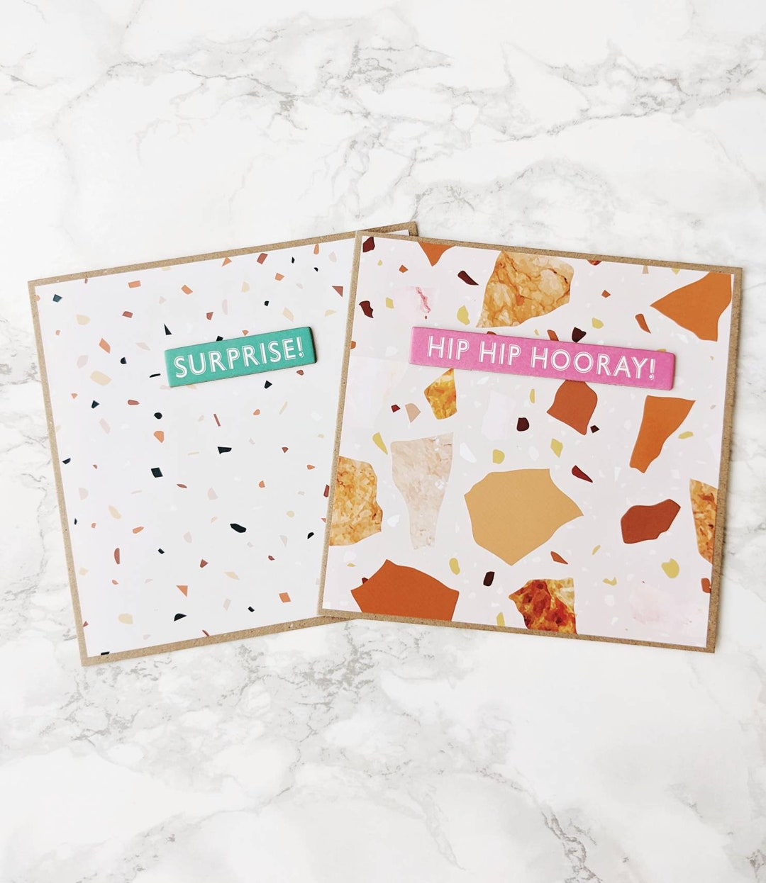 Set of Two Terrazzo Cards, Modern Card Duo Pack, Hip Hooray, Surprise ...