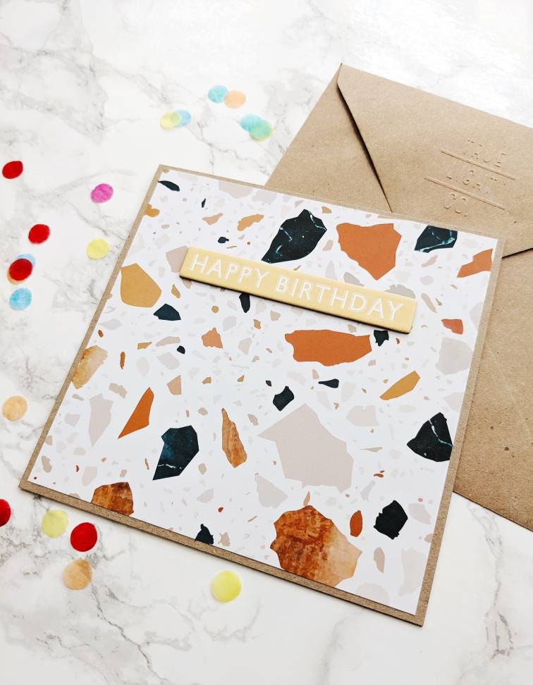 Happy Birthday Card Terrazzo Design Modern Handmade Greetings Card ...