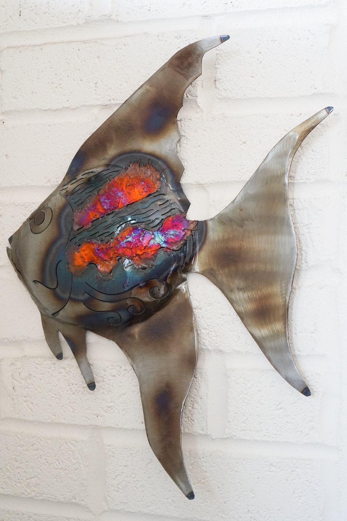 Recycled Metal Tropical Fish Hanging Decoration 36cm - Etsy