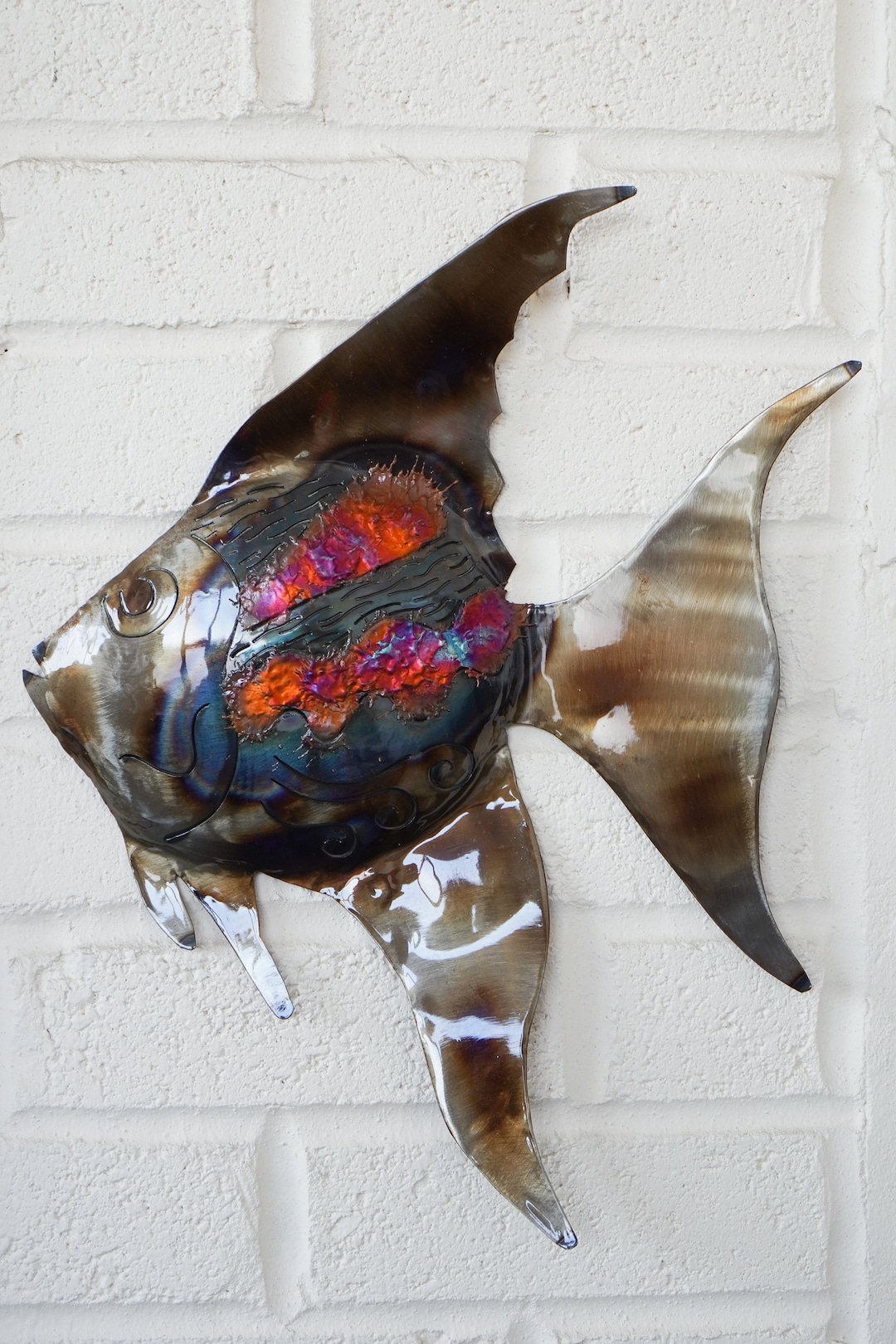 Recycled Metal Tropical Fish Hanging Decoration - 36cm - Etsy