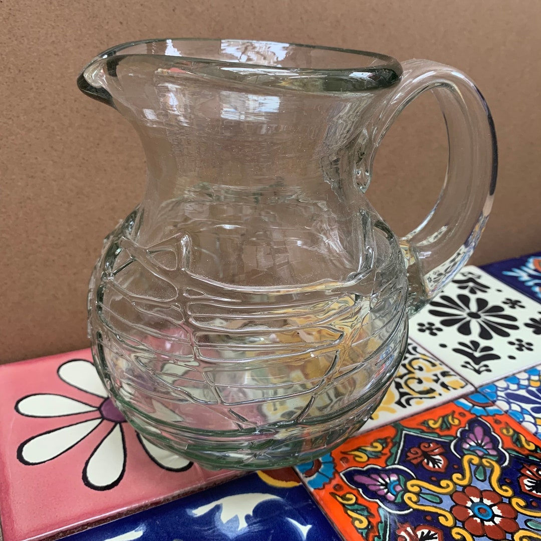 1lt Glass Water Jug, Patterned, Hand Blown From Recycled Glass in ...