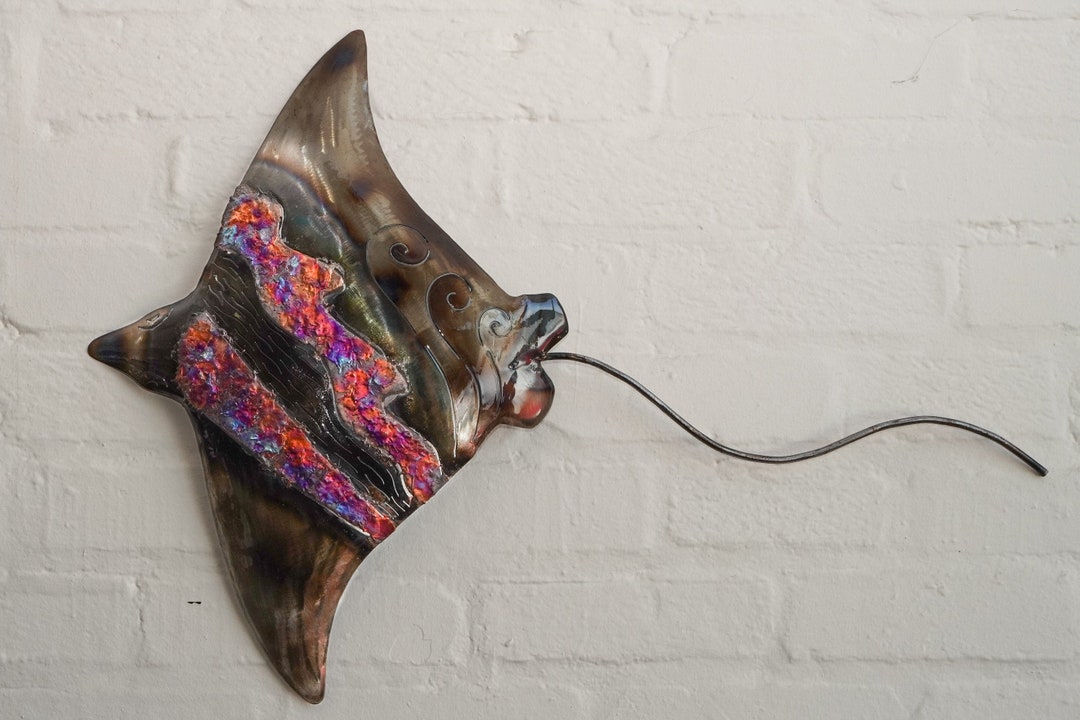 Large Recycled Metal Manta Ray Fish Hanging Decoration - 70cm (28 ...