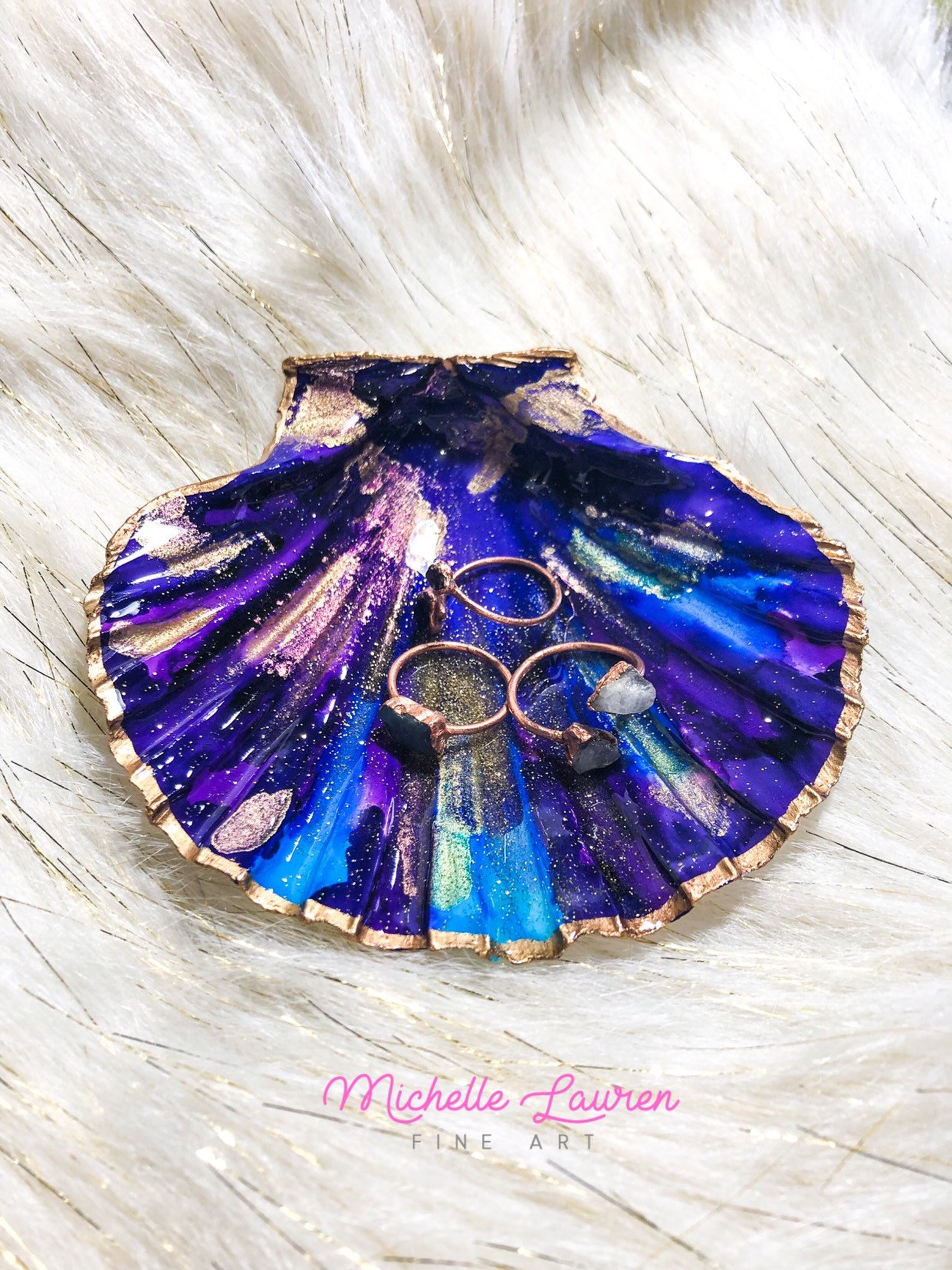 Original Alcohol Ink Artwork on Seashell Trinket Dish Jewelry - Etsy