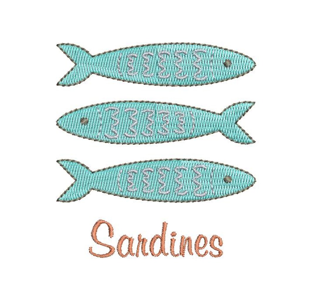 Sardines Embroidery Design – Fish Emroidery - Coastal Nautical Decor ...